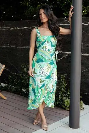DRESS FORUM Latonya Faux Wrap Dress - Green Multi