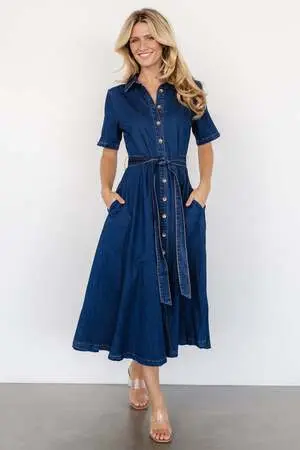 FLYING TOMATO Janelle Midi Dress - Denim Blue