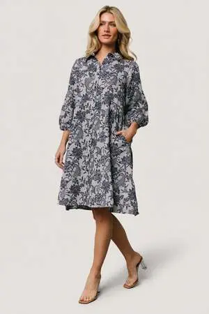 POLAGRAM Dakota Babydoll Dress - Navy Print