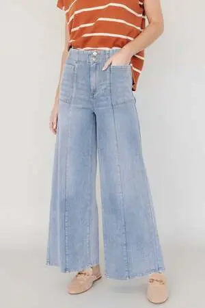 IN FEBRUARY Emmi Mid Rise Wide Leg Jeans - Medium Wash