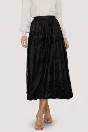 FLYING TOMATO Palini Velvet Burnout Midi Skirt - Black