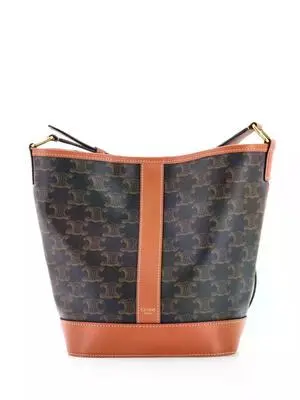 Celine Triomphe Coated Canvas Small Bucket Bag - Brown