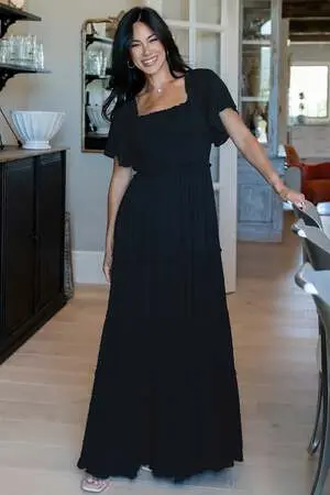 IN LOOM Lenora Smocked Dotted Maxi Dress - Black