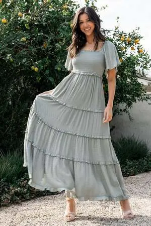 IN LOOM Lenora Smocked Dotted Maxi Dress - Sage