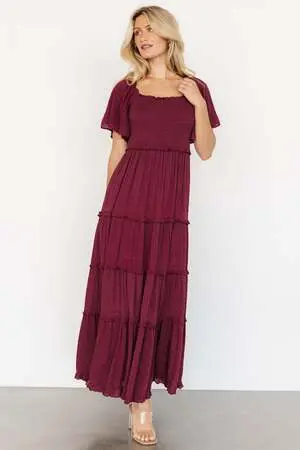 IN LOOM Lenora Smocked Dotted Maxi Dress - Wine