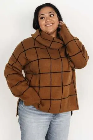 LUMIERE Birmingham Funnel Neck Sweater With Grid Pattern
