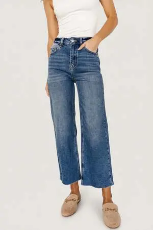 TEA N ROSE Kirby High Rise Wide Leg Jeans - Medium Wash