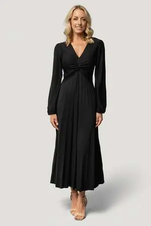 KANER Lynda Pleated Midi Dress - Black