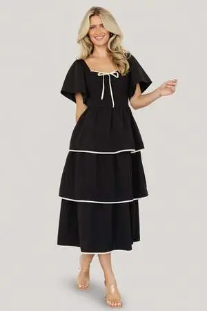 IN FEBRUARY Madrid Tiered Dress - Black