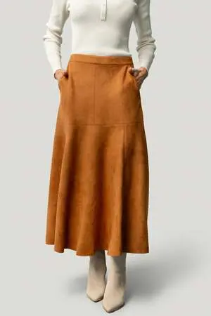 IN FEBRUARY Tona Faux Suede Skirt - Camel