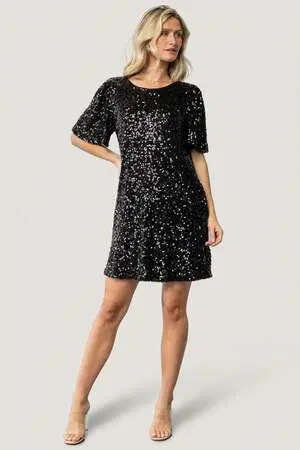 IN FEBRUARY Asta Sequin Shift Dress - Black