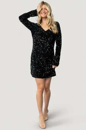 IN FEBRUARY Mira Sequin Short Dress - Black