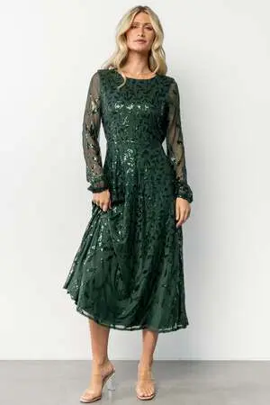 XH TEXTILES Kalla Sequin Midi Dress - Emerald