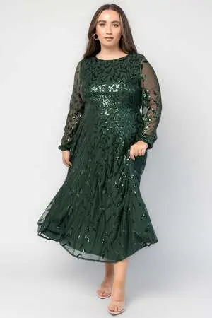 XH TEXTILES Kalla Sequin Midi Dress - Emerald