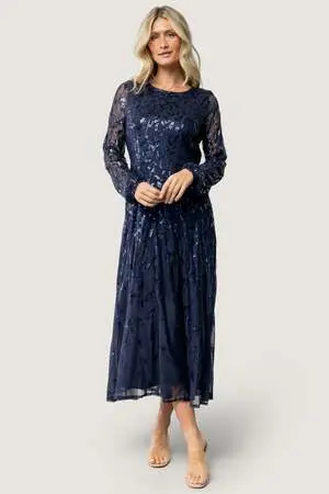 XH TEXTILES Kalla Sequin Midi Dress - Navy
