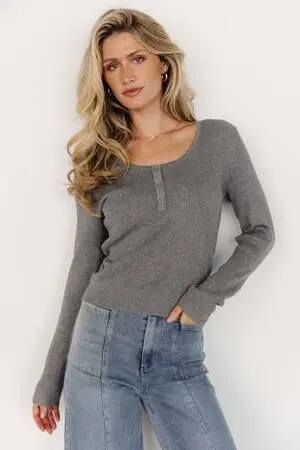 BESTSELLER Leo Ribbed Henley Top - Gray
