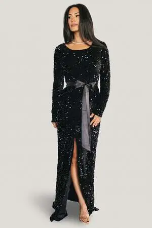XH TEXTILES Julia Sequin Maxi Dress - Black
