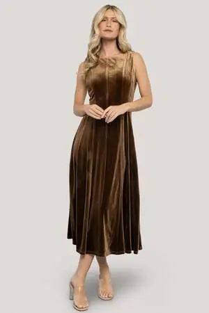 FLYING TOMATO Annika Velvet Midi Dress - Bronze