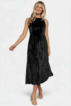POLAGRAM Octavia Velvet Midi Dress - Black
