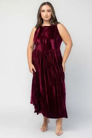 POLAGRAM Octavia Velvet Midi Dress - Cranberry