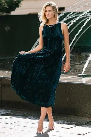 POLAGRAM Octavia Velvet Midi Dress - Deep Teal