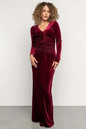 IN FEBRUARY Kourtney Velvet Maxi Dress - Wine