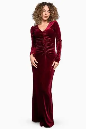 IN FEBRUARY Kourtney Velvet Maxi Dress - Wine