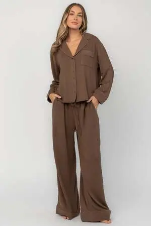 RARERAW Eloise Ribbed Pajama Set - Brown