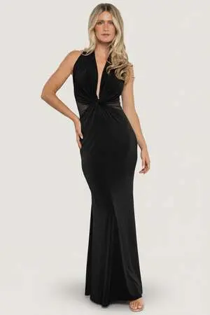 KANER Roma Deep V Halter Gown - Black