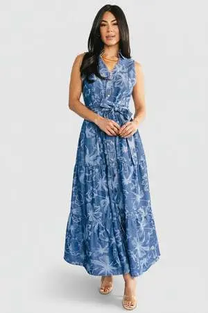 TEKSPARK Rocío Soft Denim Dress - Blue Print