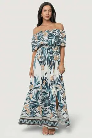 XH TEXTILES Valentina Off Shoulder Maxi Dress - Multi Print