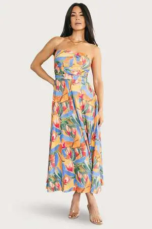 PRIMEDAYS Solana Strapless Midi Dress - Blue Multi