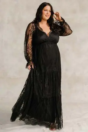 XH TEXTILES Gloria Lace Maxi Dress - Black