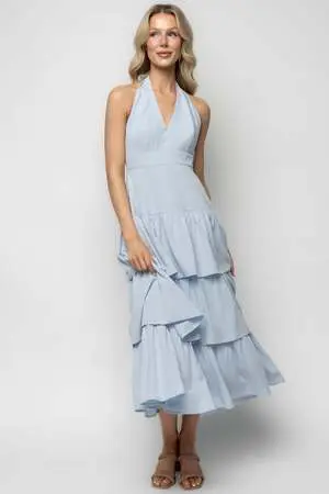 IN FEBRUARY Savannah Tiered Maxi Dress - Light Blue