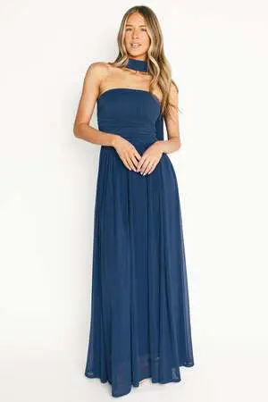 XH TEXTILES Elias Strapless Maxi Dress Deep Blue