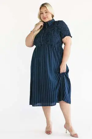 TEA N ROSE Dottie Striped Midi Dress - Navy