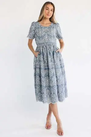 TEA N ROSE Margot Eyelet Midi Dress - Slate