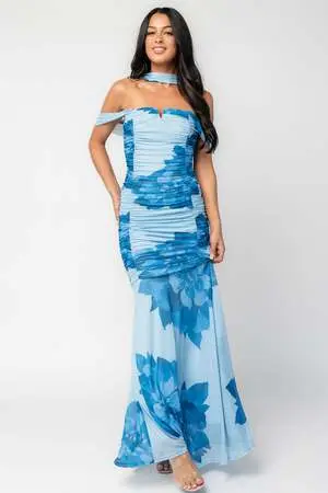 COCOLOVE Bellina Off Shoulder Maxi Dress - Blue