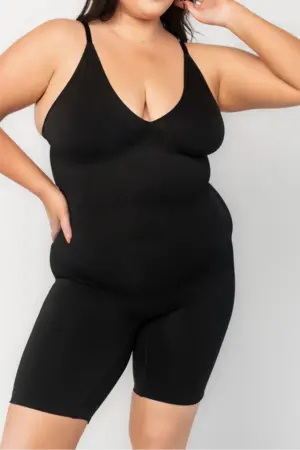 SML Essential Deep V Mid Thigh Bodysuit - Black