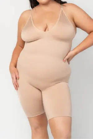 SML Essential Deep V Mid Thigh Bodysuit - Nude