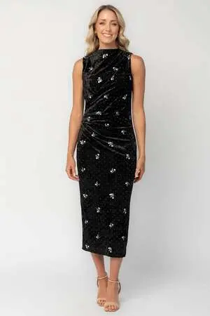 IN FEBRUARY Moonlight Velvet Midi Dress - Black