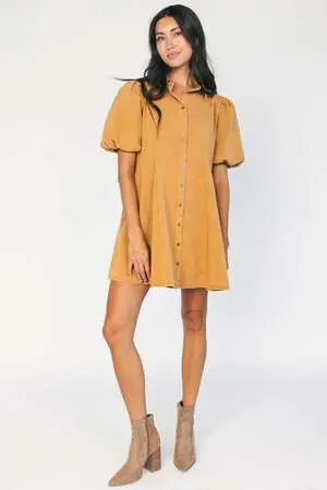 IN FEBRUARY Geneva Button Front Short Dress - Camel