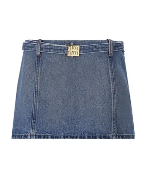 Miu Miu Logo Plaque Denim Mini Skirt