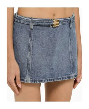Miu Miu Logo Plaque Denim Mini Skirt