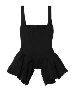 MARQUES' ALMEIDA Frayed Ruffled Denim Top - Black