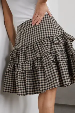 MOLLY GODDARD Tiered Ruffled Gingham Cotton-poplin Mini Skirt