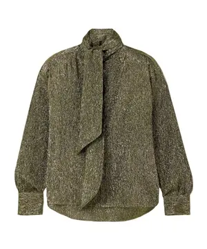 PETAR PETROV Treasure Pussy-bow Silk-blend Lamé Shirt - Green