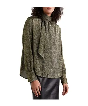 PETAR PETROV Treasure Pussy-bow Silk-blend Lamé Shirt