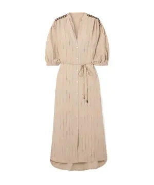 FORTELA Belted Appliquéd Embroidered Woven Midi Dress - No