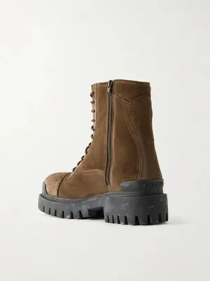 Balenciaga Combat Strike Waxed Suede Lace-up Boots - Green
